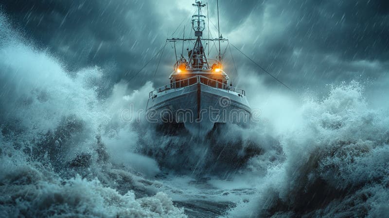 AI-generated Illustration of a Boat Amidst Turbulent Waves during the ...