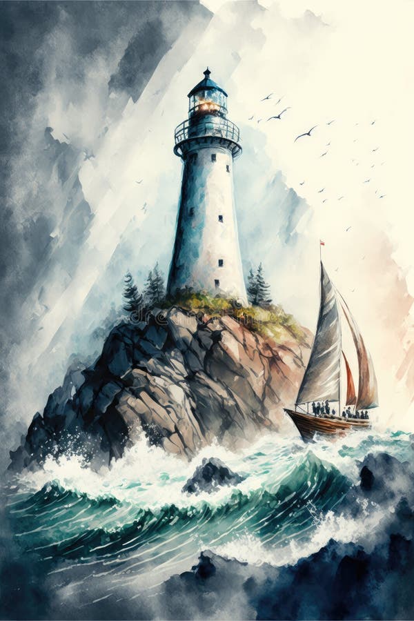 AI Generated Illustration of a Boat with the Big Waves of a Sea Hitting ...