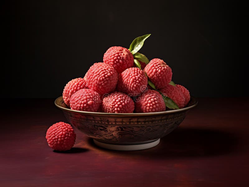 AI Generated Illustration of a Bowl of Fresh Exotic Lychee Fruits Stock ...