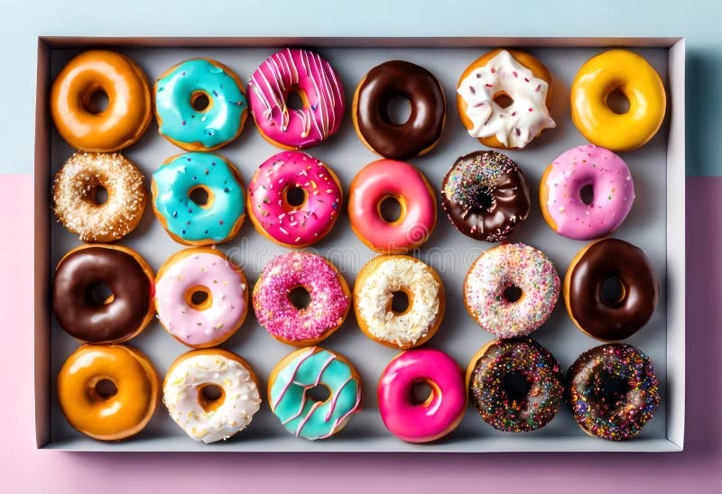 AI Generated Illustration of a Box of Assorted Sprinkle-covered Doughnuts Stock Photo - Image of ...