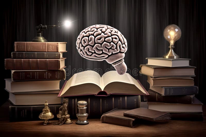 AI Generated Illustration of a Brain Above an Open Book Depicting ...