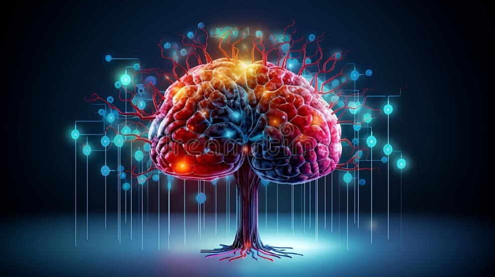 AI Generated Illustration of the Brain As a Vibrant, Technologically ...