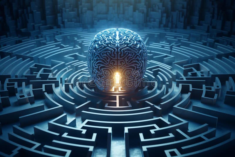 AI Generated Illustration of a Brain Maze Illuminated by a Bright Light ...