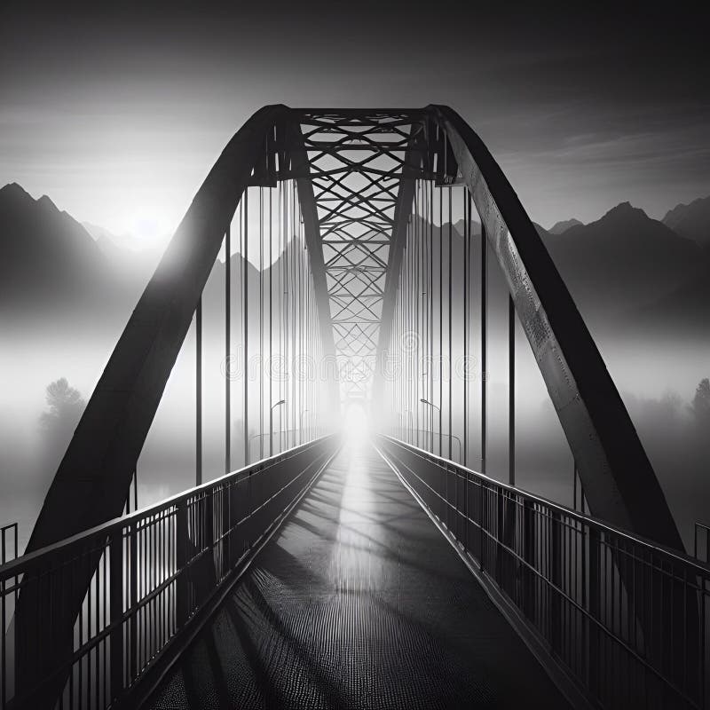 The Bridge Has a Gated Walkway and the Light Shines Brightly Stock ...