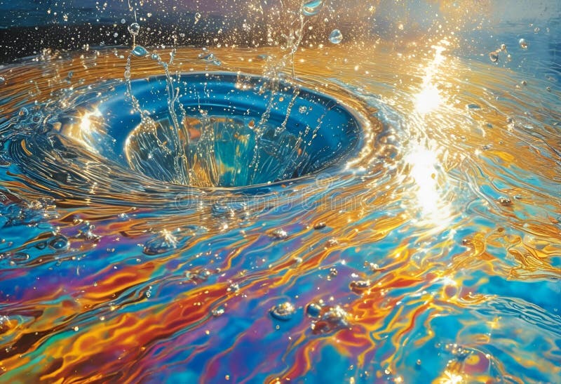 A Bright Blue Disk that is Leaking Water into a Blue Ocean Stock ...
