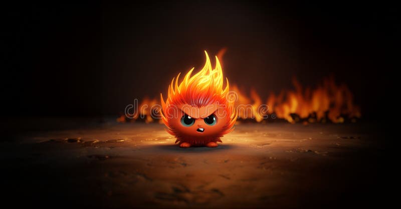 AI Generated Illustration of a Bright Orange Fireball Character with an ...