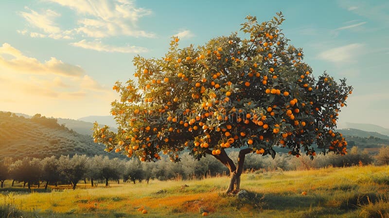 AI Generated Illustration of a Bright Orange Tree in a Sunlit Empty ...