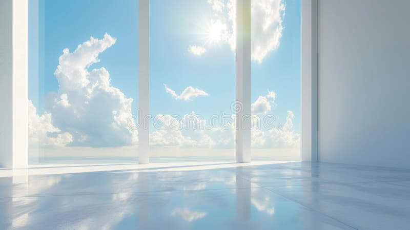 AI Generated Illustration of a Bright, Pristine Room with Windows ...