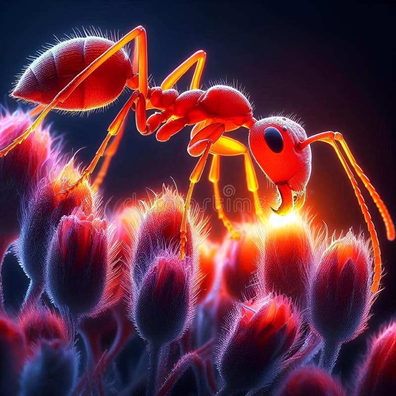 AI Generated Illustration of a Bright Red Ant Stock Illustration ...