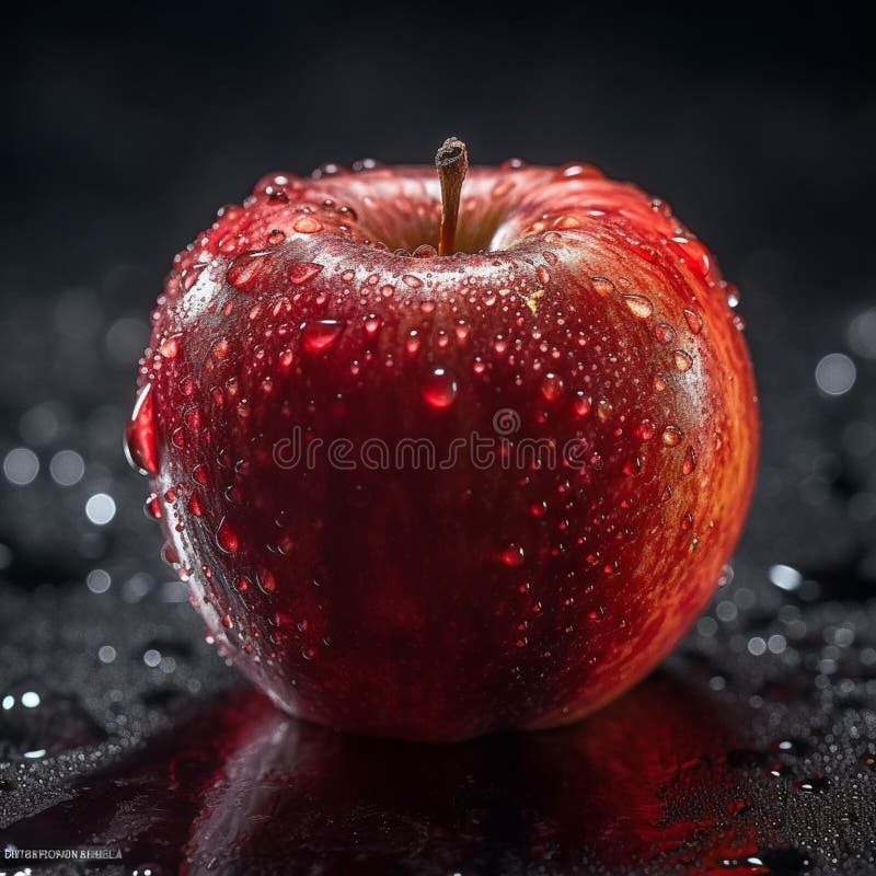 AI Generated Illustration of a Bright Red Apple Rests on a Black ...
