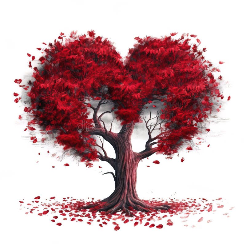 AI Generated Illustration of a Bright Red Heart-shaped Tree with ...