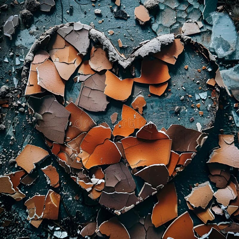 AI Generated Illustration of a Broken Heart on a Concrete Floor Stock ...