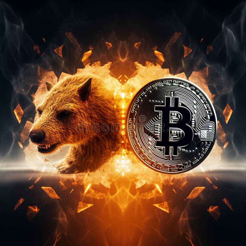 AI Generated Illustration of a Brown Bear Near a Glowing Bitcoin Symbol ...
