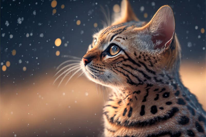 AI Generated Illustration of the Brown Cat Cub Under the Snow Lights ...