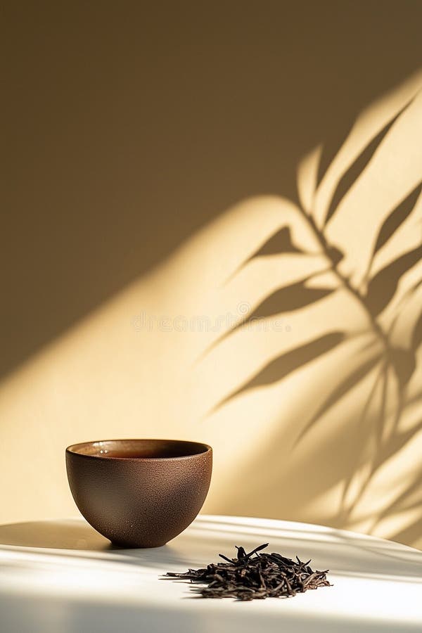 AI-generated Illustration of a Brown Cup and Tea Leaves on a White ...