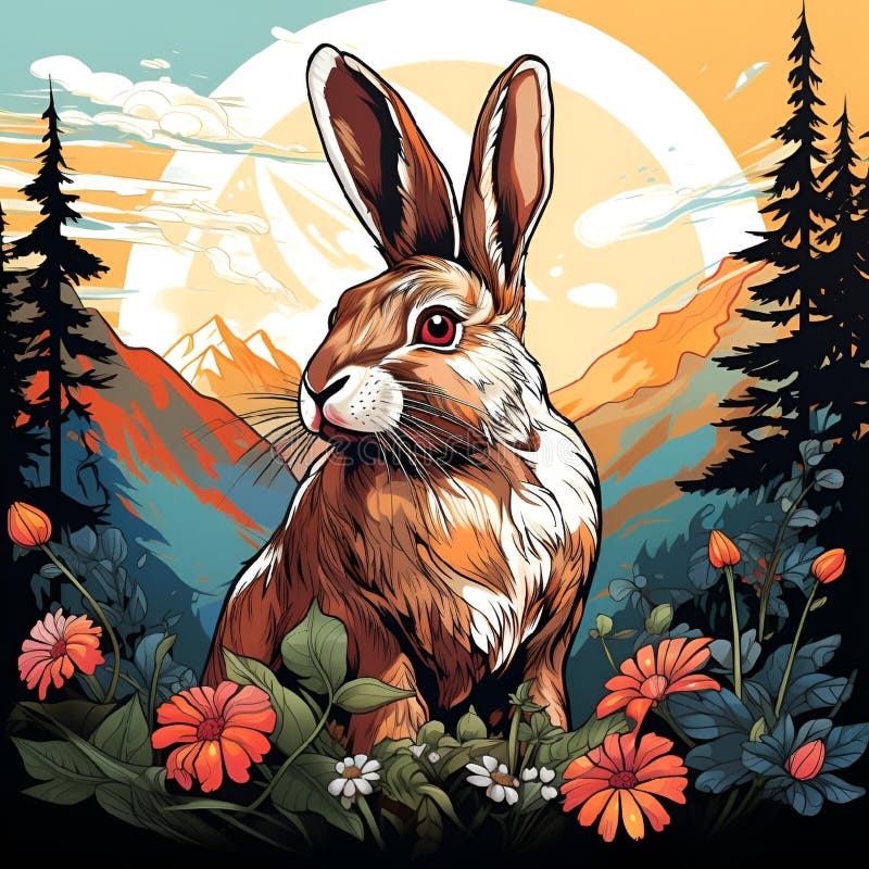 AI Generated Illustration of a Brown Rabbit Perched on a Rock in a Wild ...