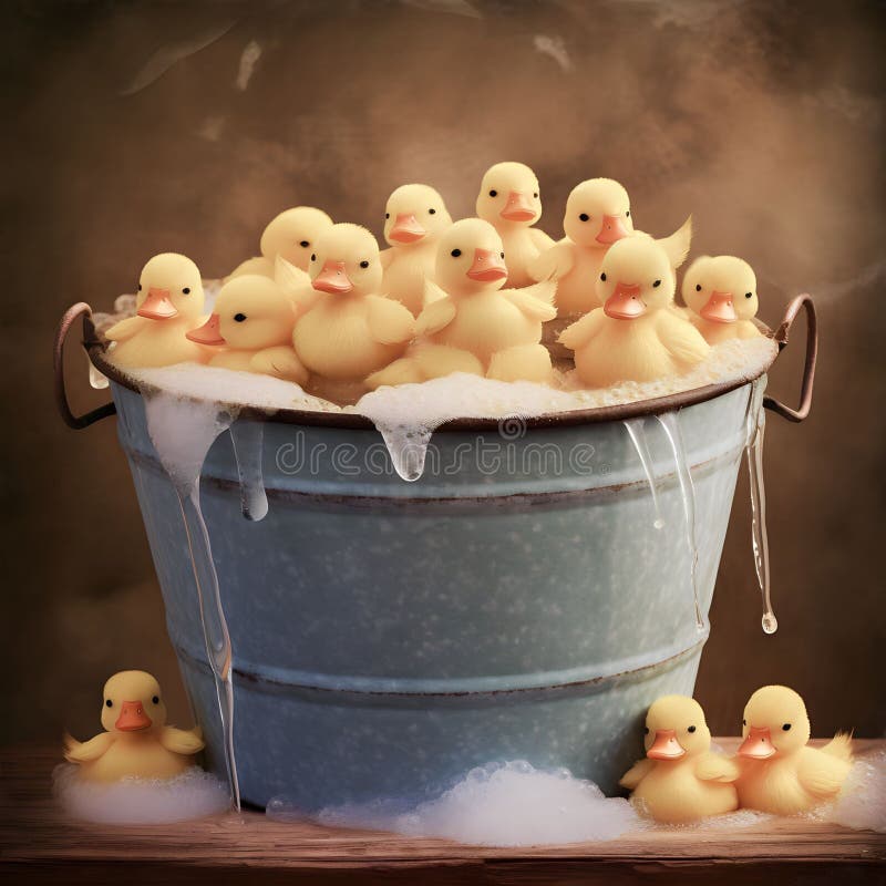 AI Generated Illustration of a Bucket Filled with Small Rubber Ducks ...