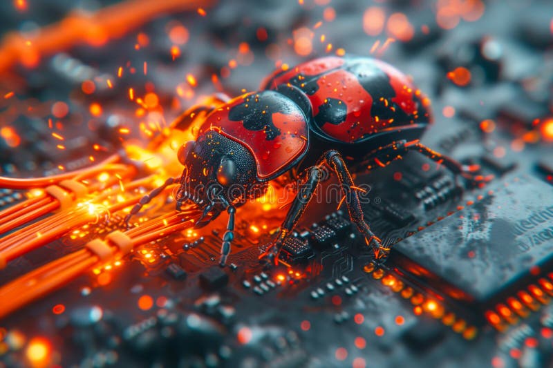 AI-generated Illustration of a Bug on the Motherboard Amidst Sparks and ...