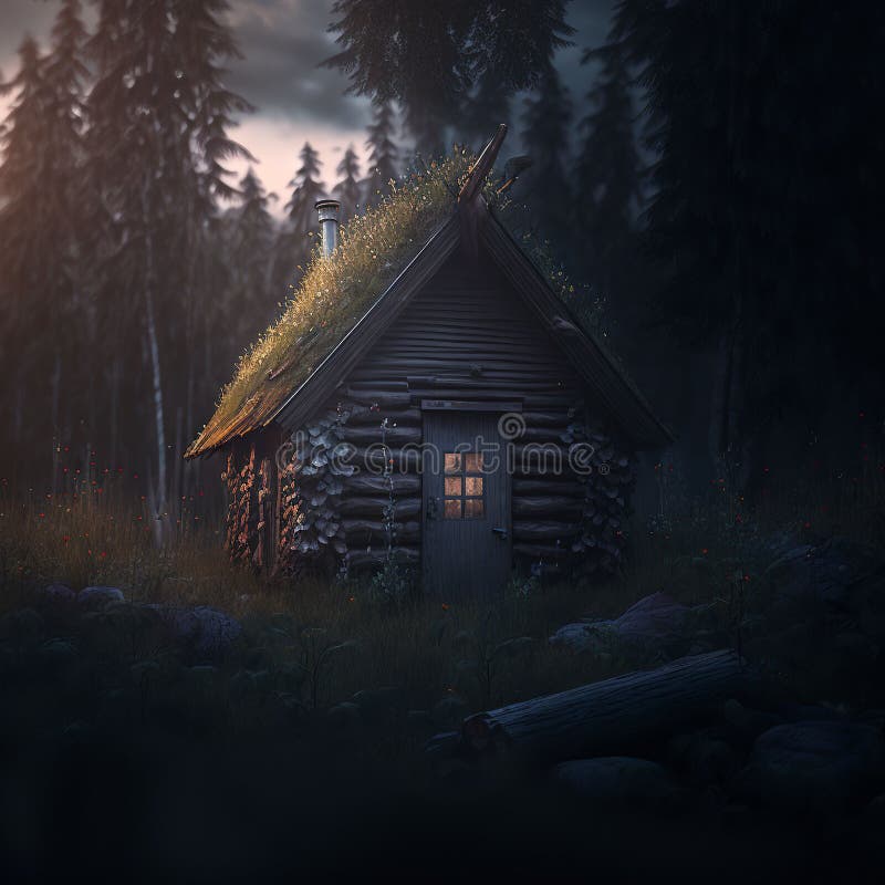 AI Generated Illustration of Building in Forest with Dense Trees Stock ...