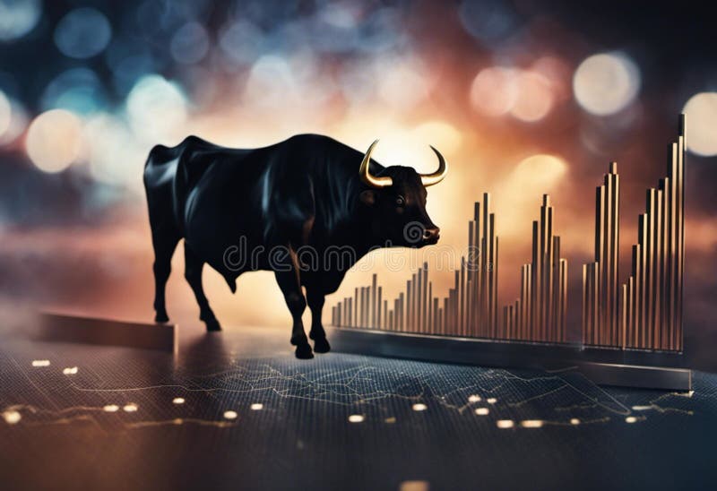 AI Generated Illustration of a Bull Standing in Front of a Graph Board ...
