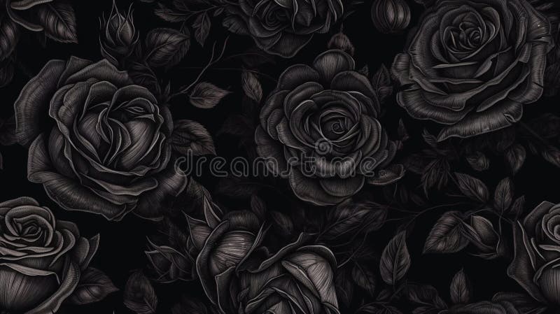 AI Generated Illustration of a Bundle of Black Roses on a Black ...