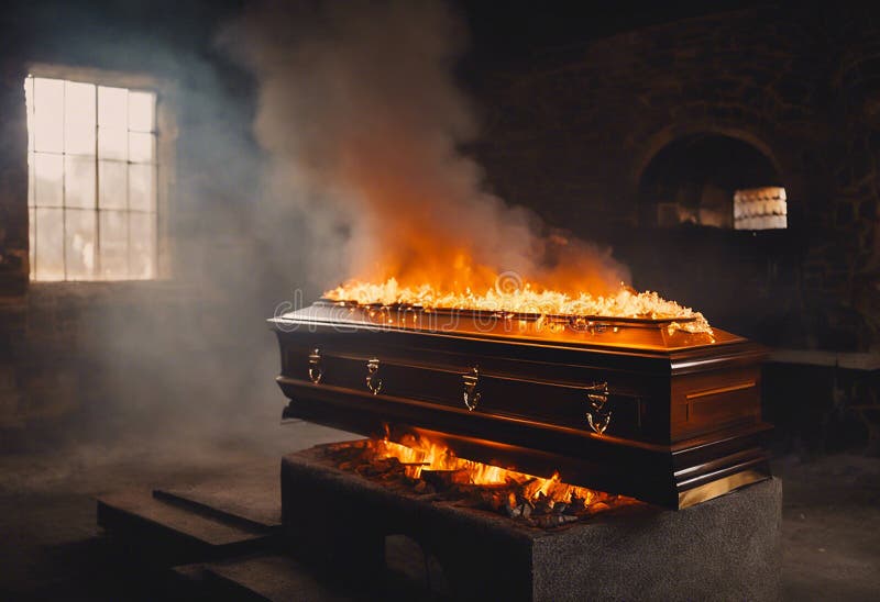 AI Generated Illustration of a Burning Coffin in the Room Stock Photo ...