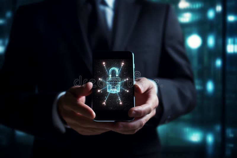 AI Generated Illustration of a Businessman Holding Up a Smartphone with ...