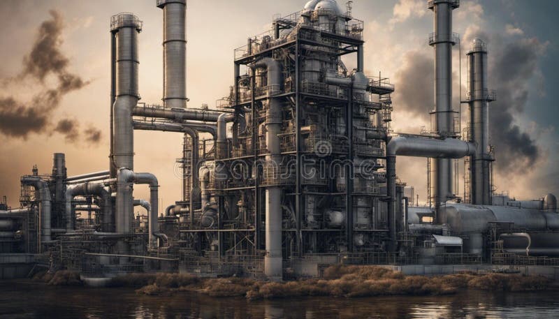 AI Generated Illustration of a Busy Industrial Complex with a Variety ...