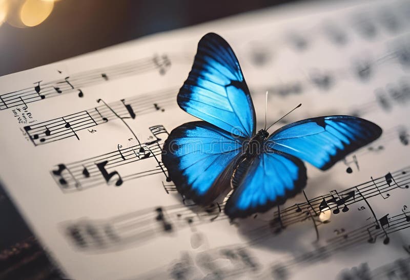 A Butterfly on Top of Music and Notes on a Table Stock Illustration ...