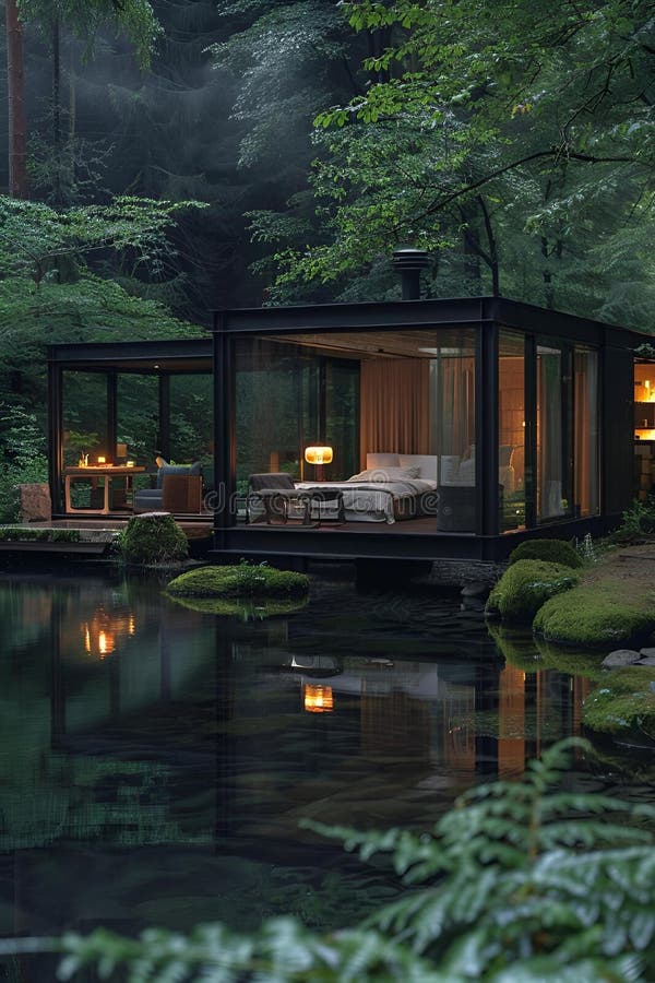 AI Generated Illustration of Cabins Floating in Water Under Bridge ...