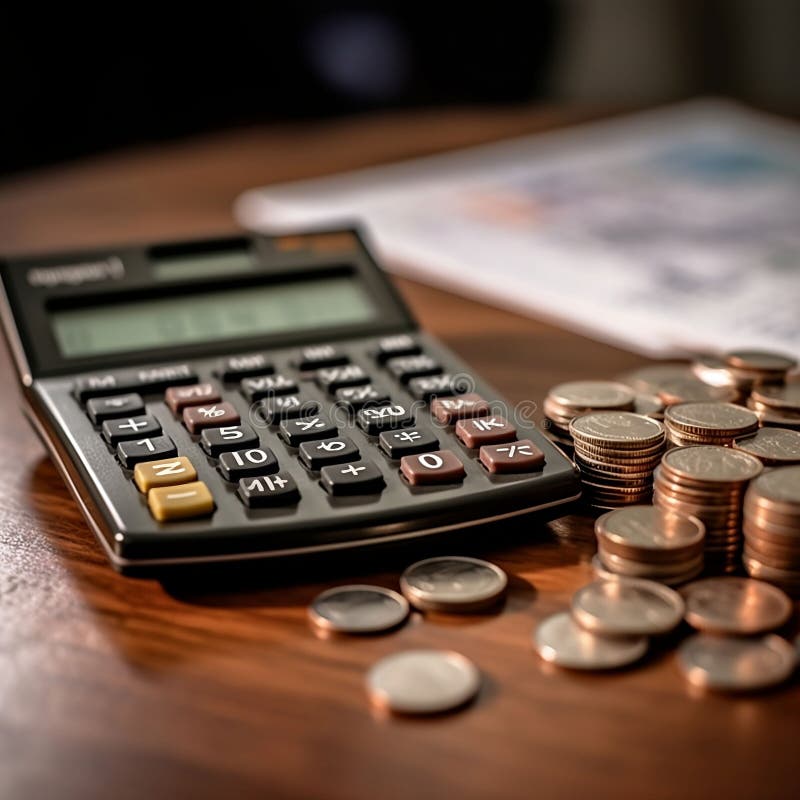 AI Generated Illustration of a Calculator and Coins Surrounded by ...