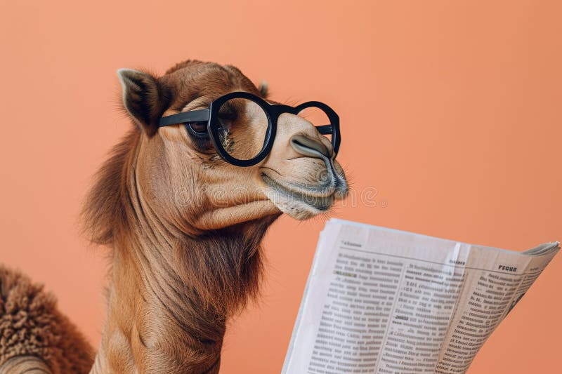 AI Generated Illustration of a Camel Wearing Glasses and Reading a ...