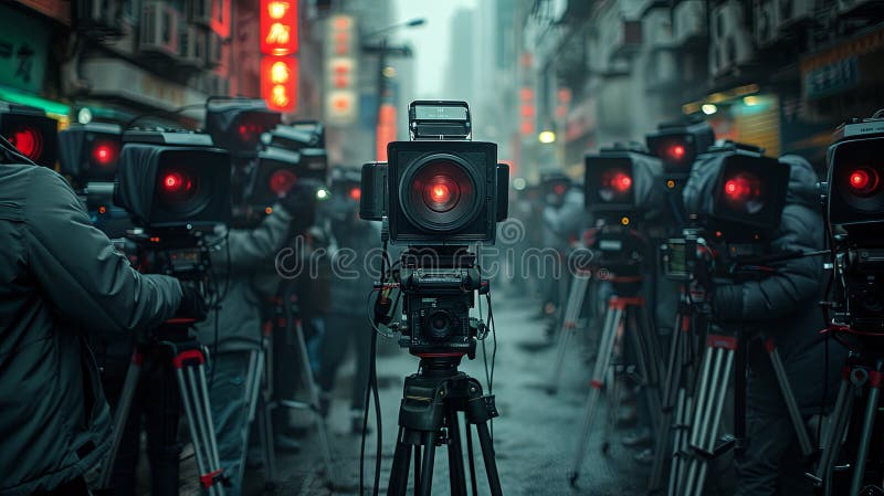 AI Generated Illustration of a Camera Crew and Photographers Stock ...