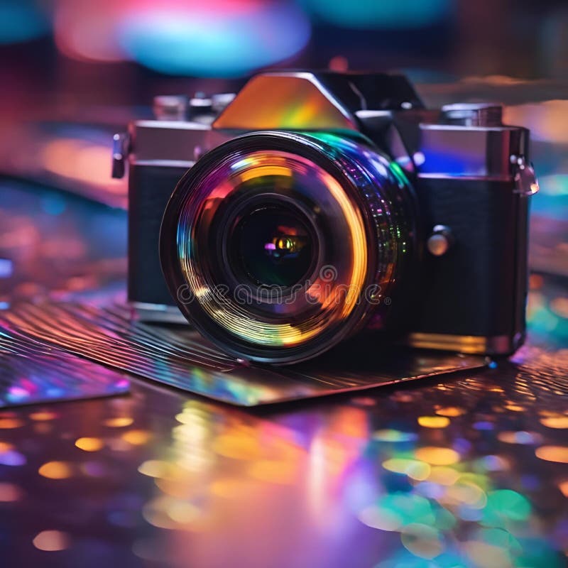 AI-generated Illustration of a Camera Illuminated by a Rainbow of ...