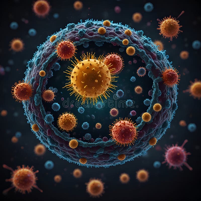 AI Generated Illustration of Cancer Cell Surrounded by Pathogens and ...
