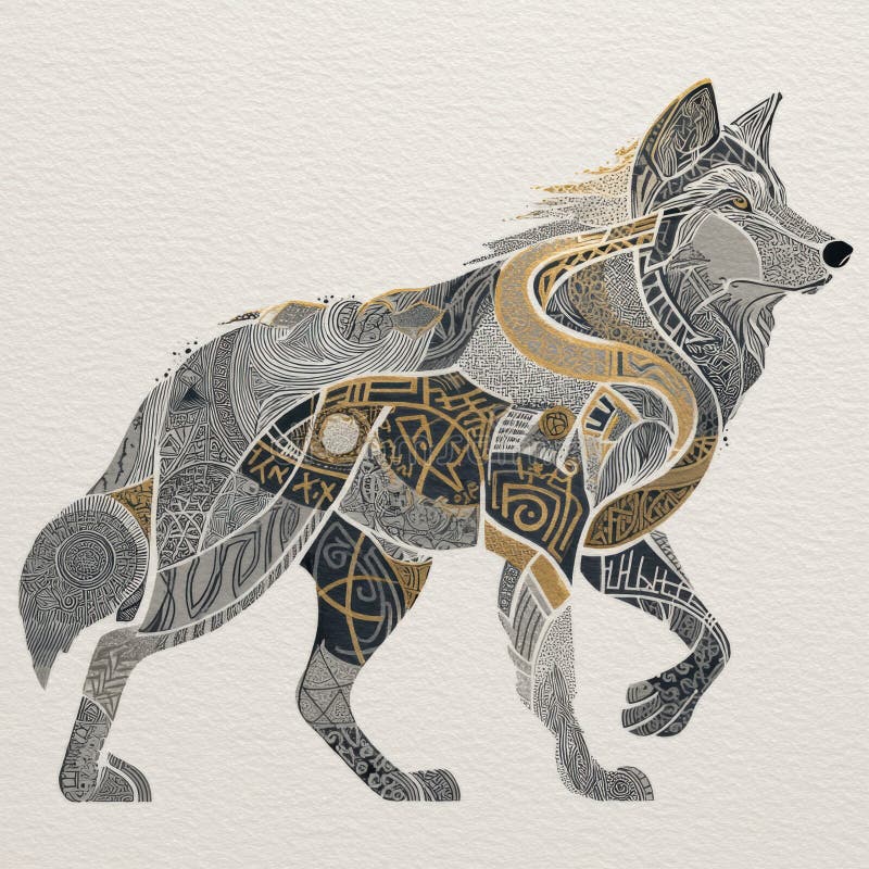 Nordic Wolf with Runic Patterns in Its Fur Styliz 02 â€” Conceptual ...
