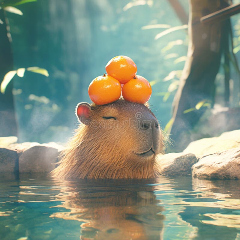AI-generated Illustration of Capybara with Oranges on Its Head in a ...