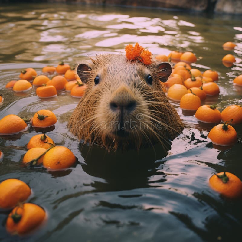 Capybara with oranges stock illustration. Illustration of rodent ...