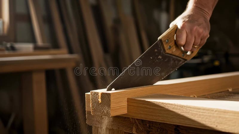 AI-generated Illustration of a Carpenter Hand Sawing a Piece of Wood ...