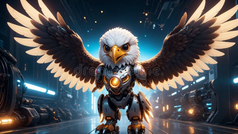 AI Generated Illustration of a Cartoon Cyborg Eagle Stock Illustration ...
