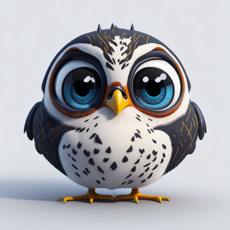 AI Generated Illustration of a Cartoon Owl with Big Blue Eyes on the White Background Stock ...