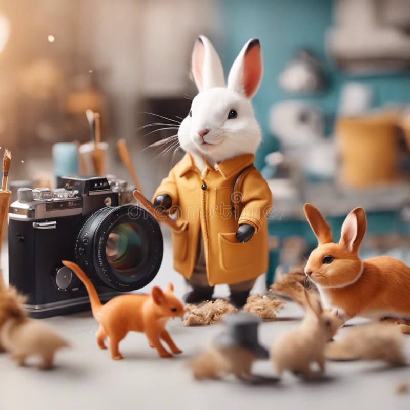 AI Generated Illustration of a Cartoon Rabbit in Front of a Camera ...
