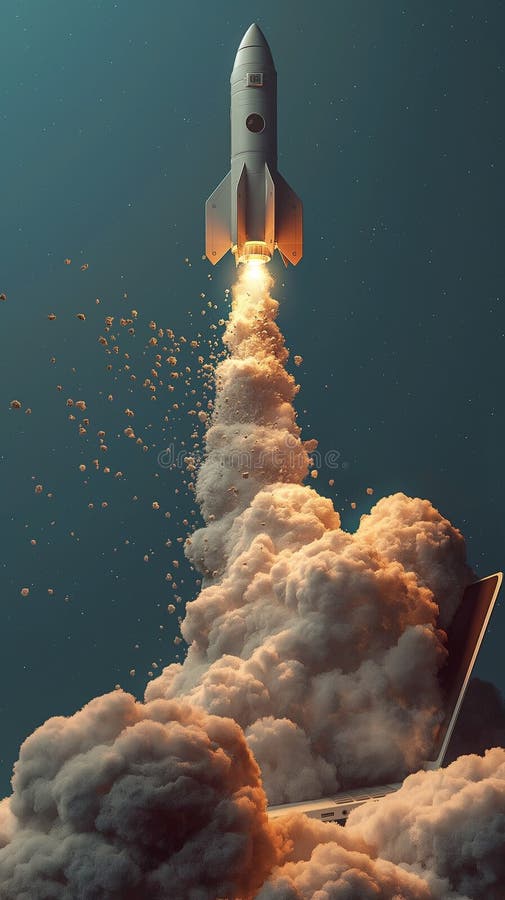 AI Generated Illustration of a Cartoon Rocket Launch Stock Illustration ...