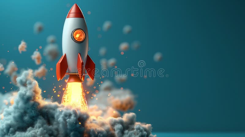 AI Generated Illustration of a Cartoon Rocket Launch Stock Illustration ...