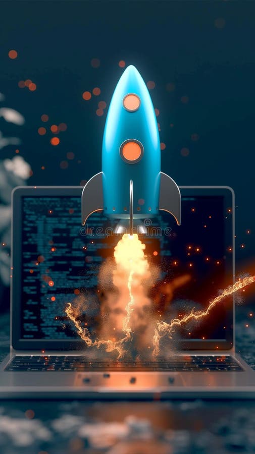AI Generated Illustration of a Cartoon Rocket Launch from a Computer ...