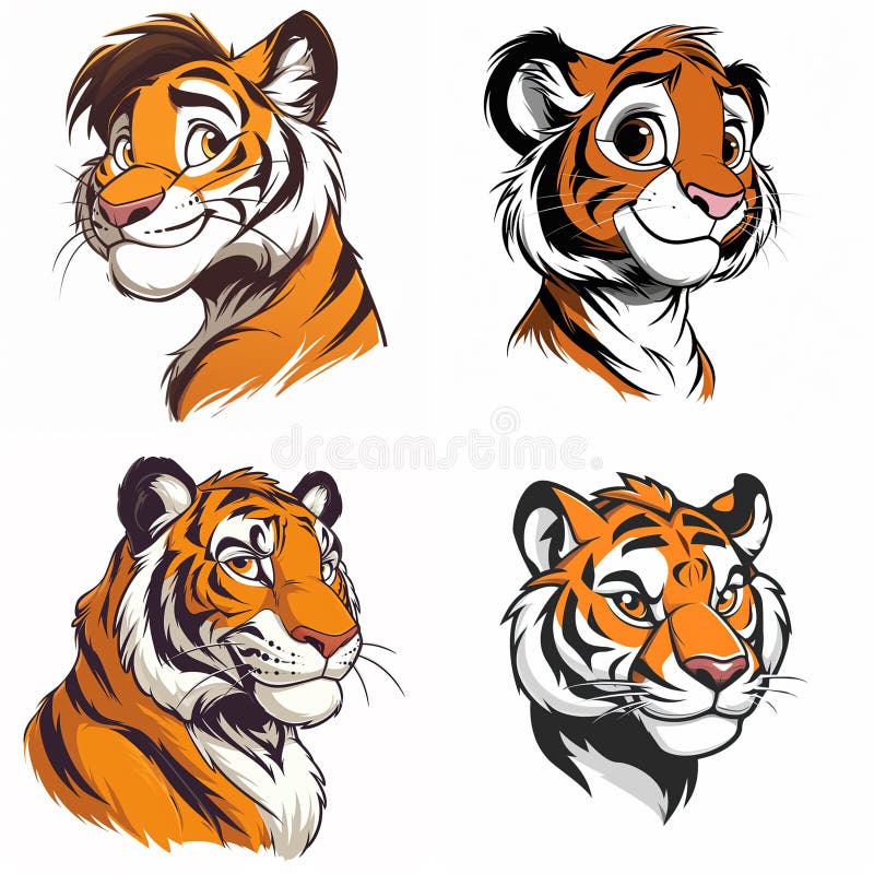 AI Generated Illustration of Cartoon Tigers Showcased in Distinctive ...