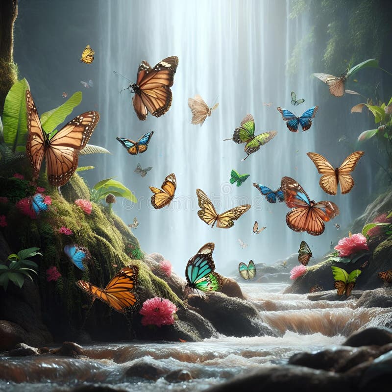 AI Generated Illustration of a Cascading Waterfall Surrounded by an ...