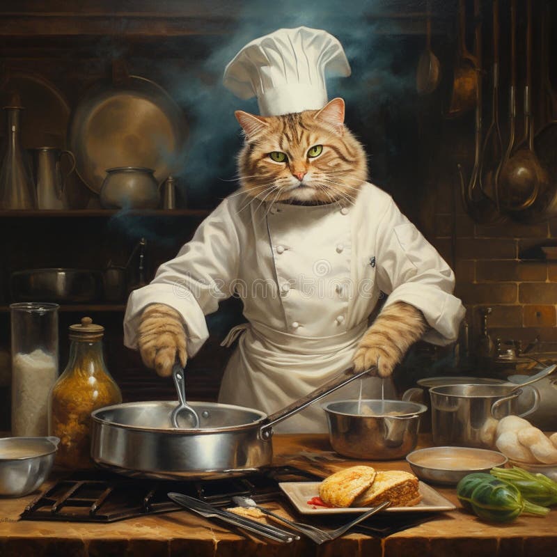 AI Generated Illustration of a Cat Cooking in the Kitchen Stock ...