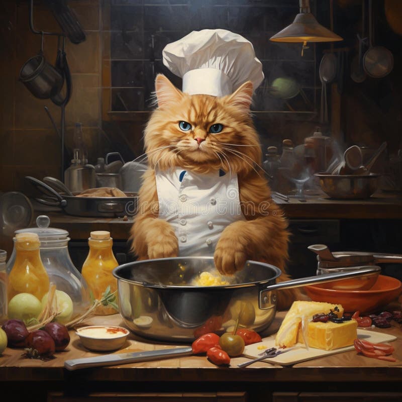 AI Generated Illustration of a Cat Cooking in the Kitchen Stock ...