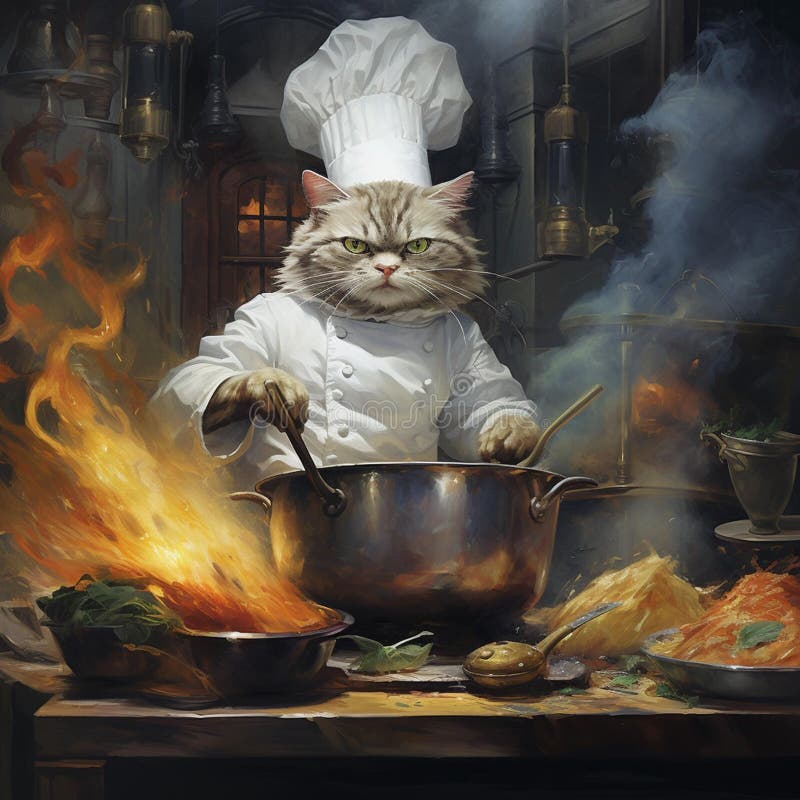 AI Generated Illustration of a Cat Cooking in the Kitchen Stock ...